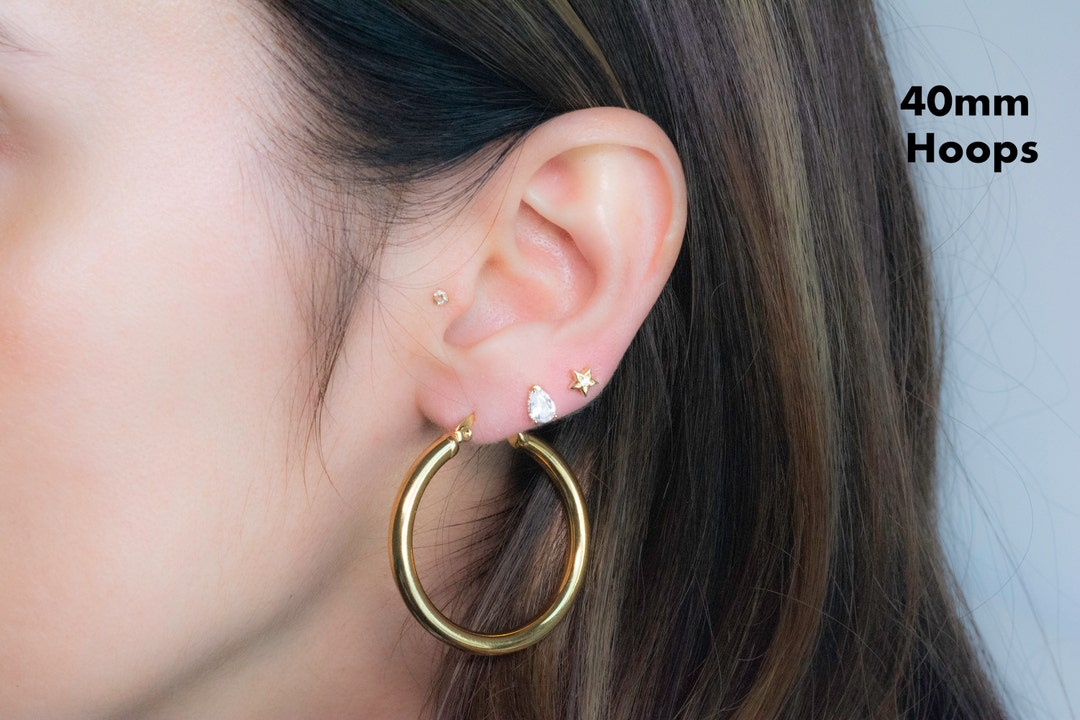 40mm Gold Hoop Earrings Large Hoop Earrings Tube Hoop Earrings Gold ...