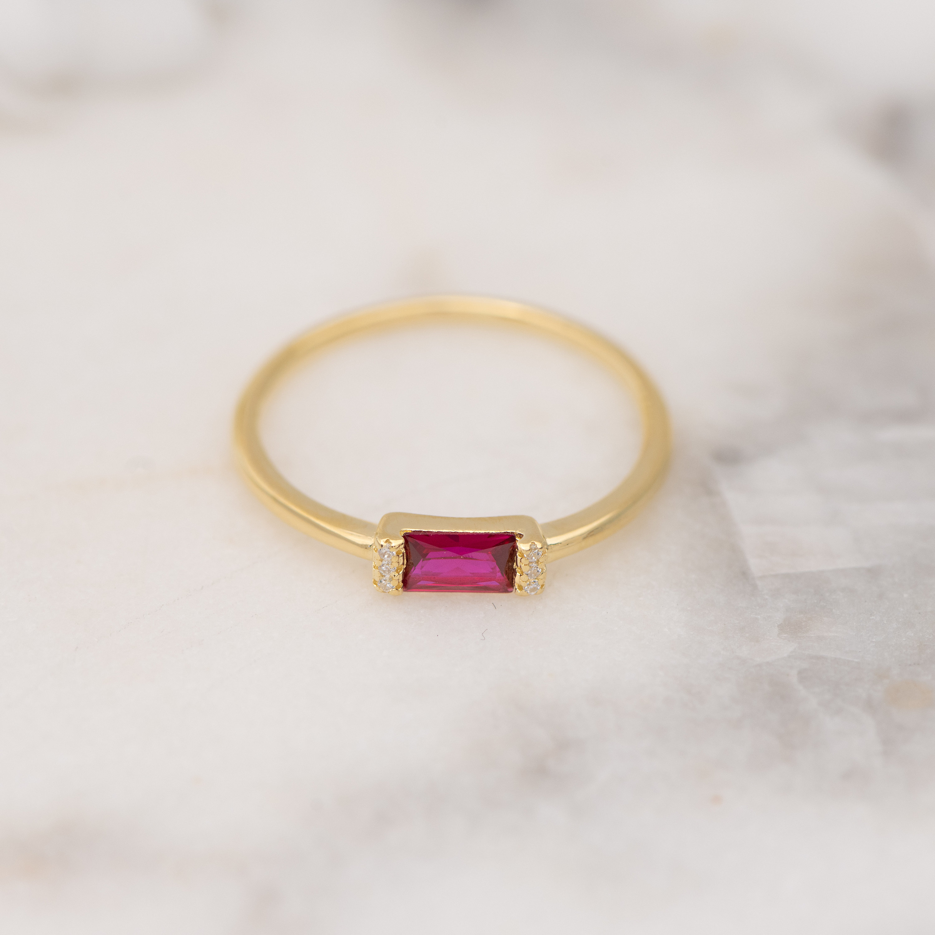 Ruby Dainty Baguette Stacking Ring Gold Minimalist Ring - Etsy UK