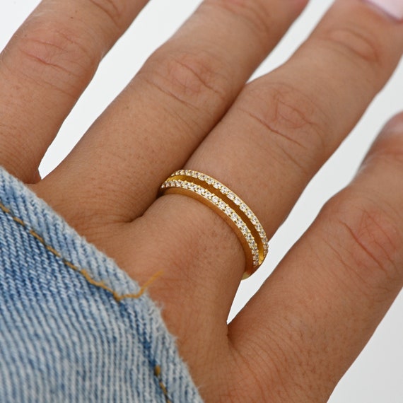 Double Band Ring Stacking Ring Diamond Ring Gold Minimalist - Etsy