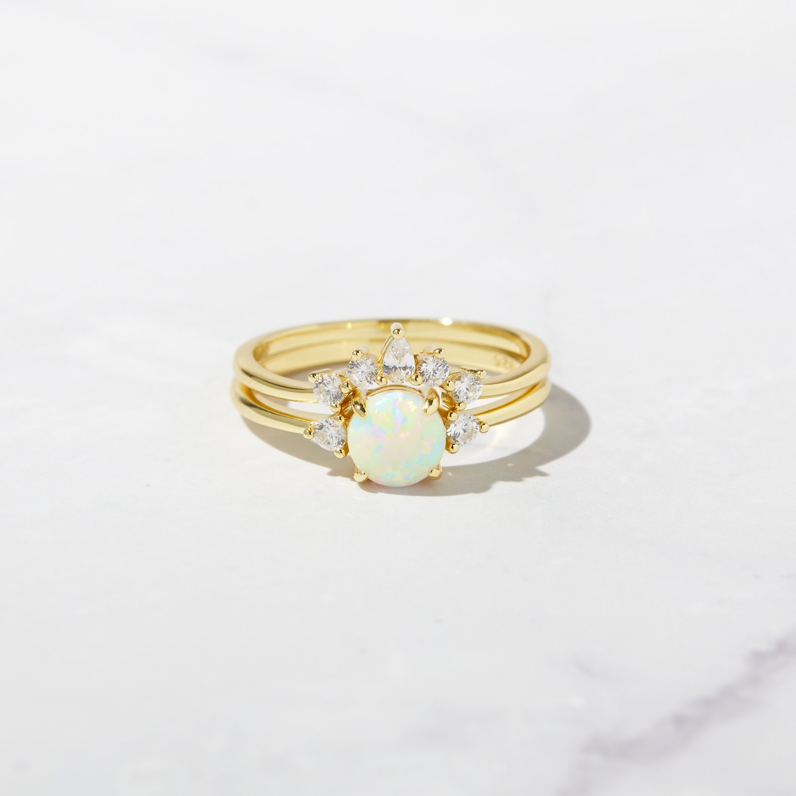 Opal Stacking Ring Set, Dainty Opal Ring, White Opal and CZ Ring, Gold ...
