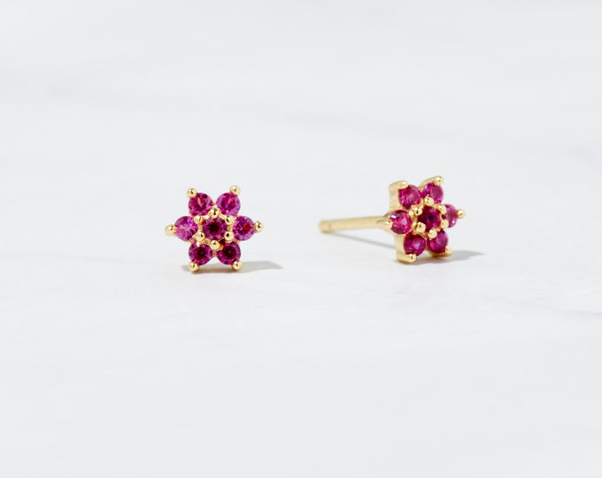 14K Gold Tiny Ruby Studs, Ruby Studs, Ruby Jewelry, Stud Earrings, Solid Gold, Dainty Earrings ...