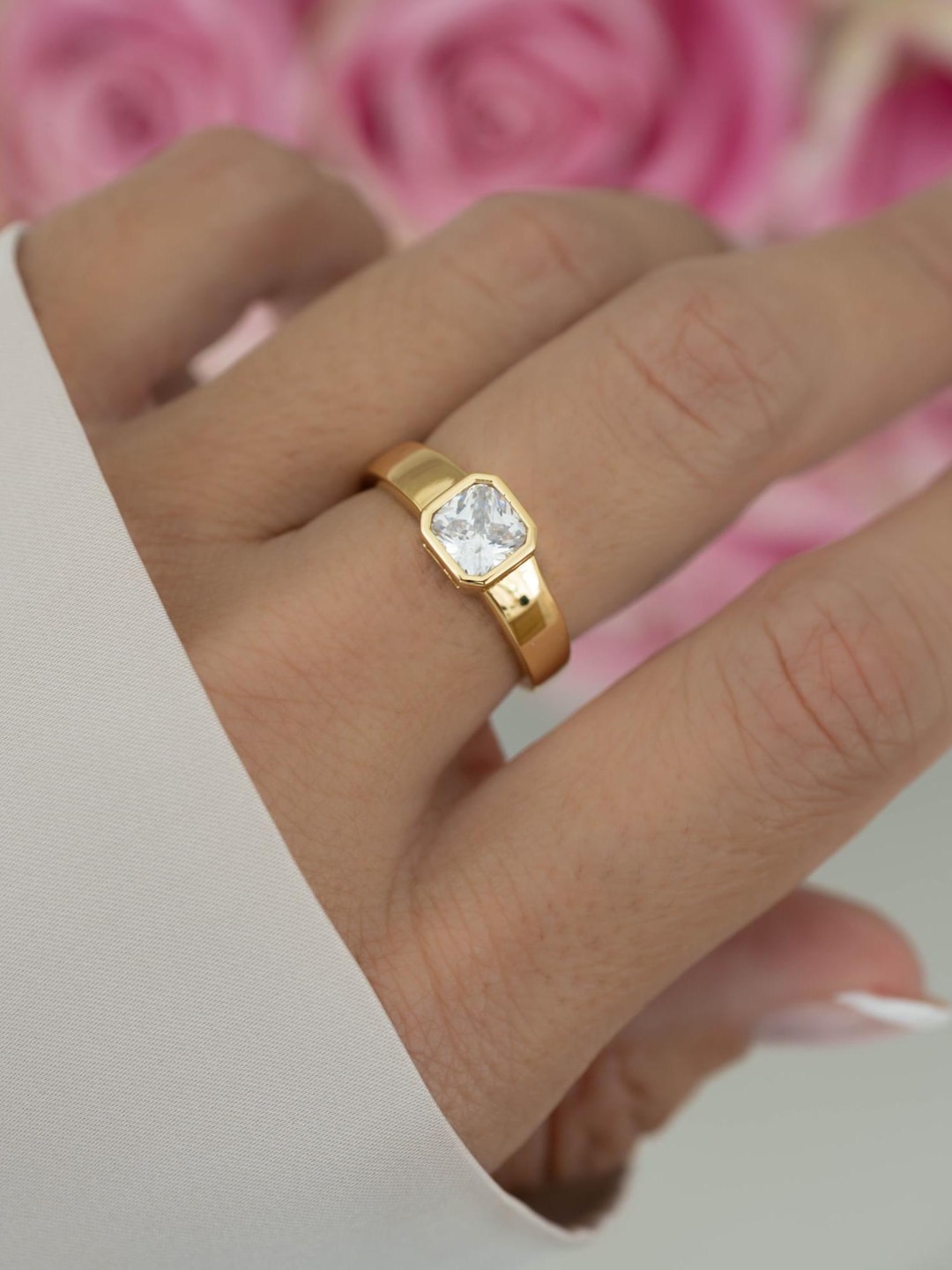 Bezel Set Dome Ring by Sami Jewels, Square Ring, Diamond Ring, Stackable Rings, Radiant Cut ...
