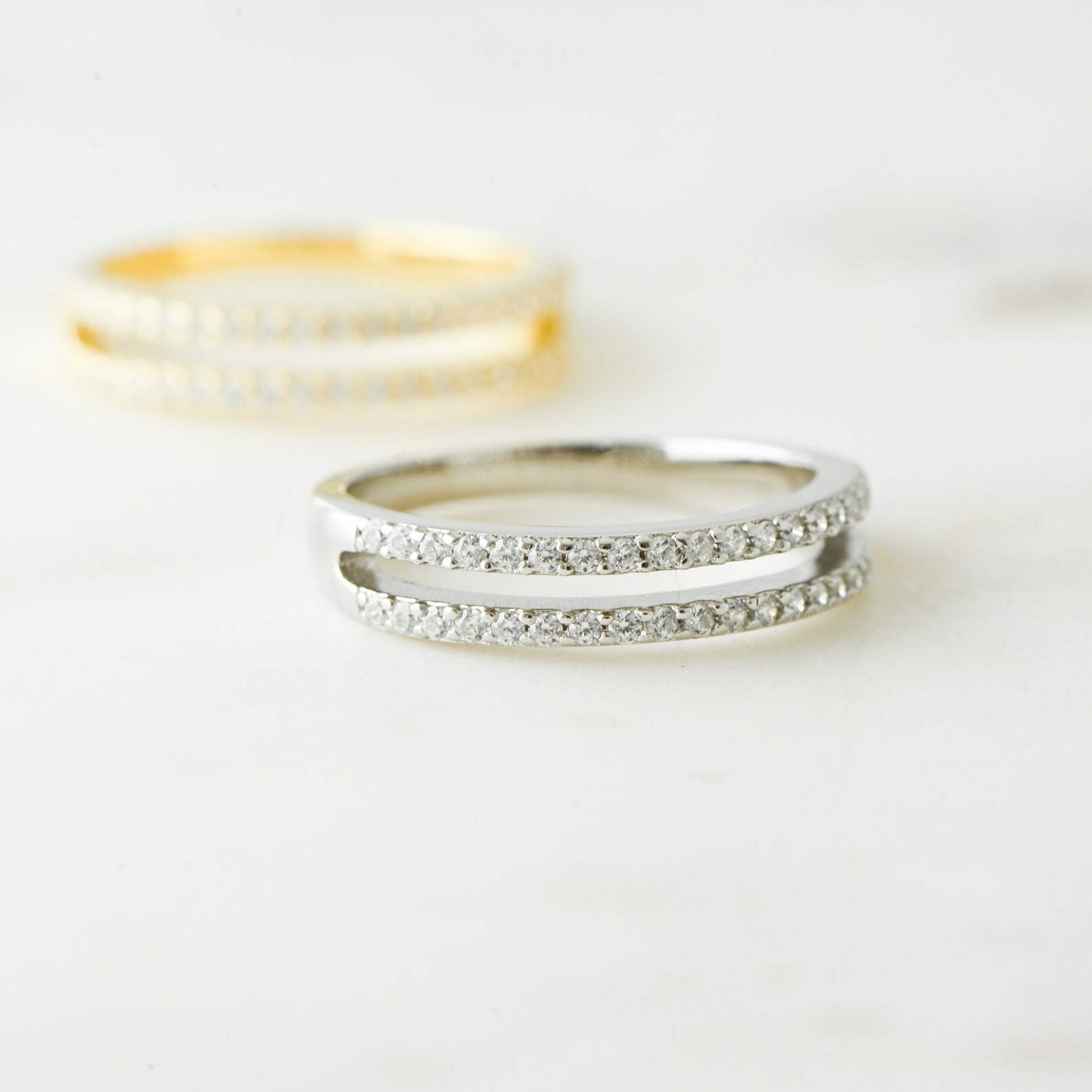 Double Band Ring Stacking Ring Diamond Ring Gold Minimalist | Etsy