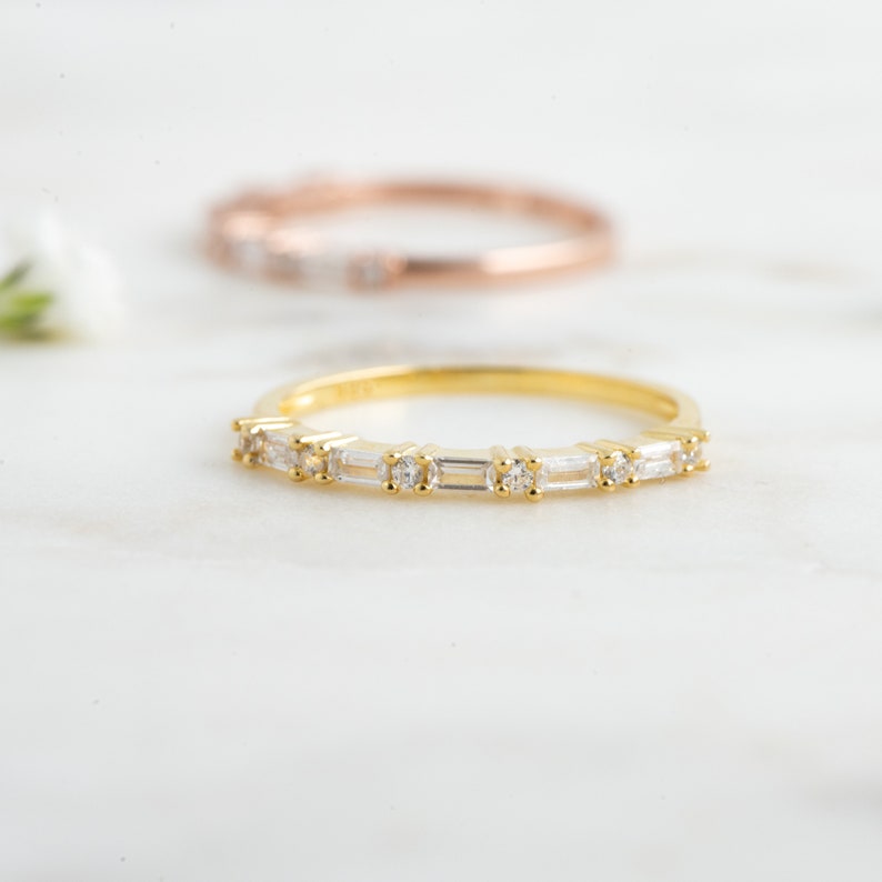 Dainty Baguette Stacking Ring Gold Minimalist Ring CZ Ring | Etsy