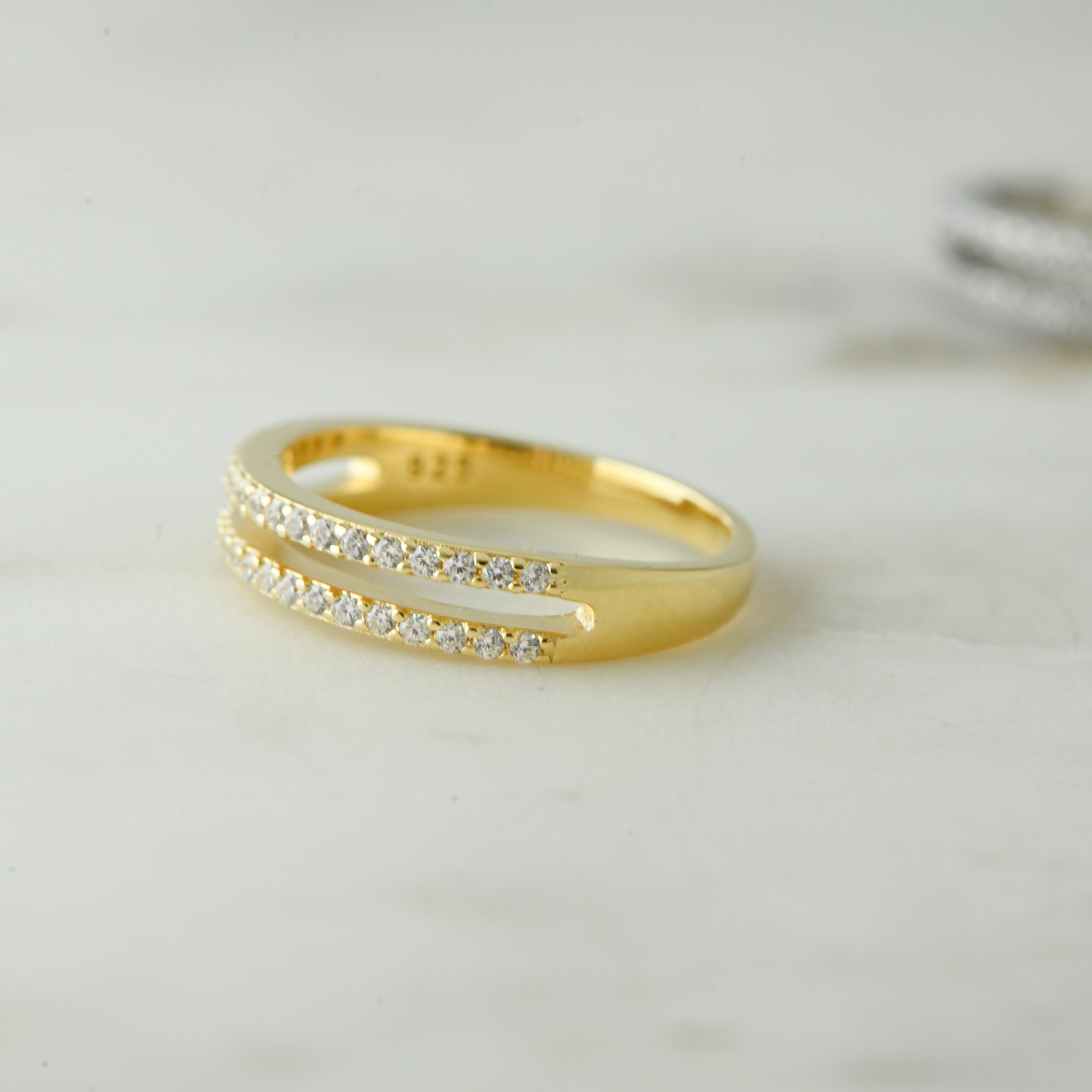 Double Band Ring, Stacking Ring, Diamond Ring, Gold Minimalist Ring ...
