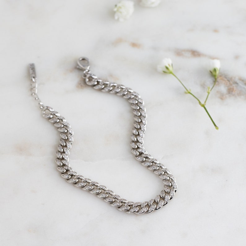 Cuban Link Bracelet Chain Bracelet Pave Cuban Link Curb - Etsy