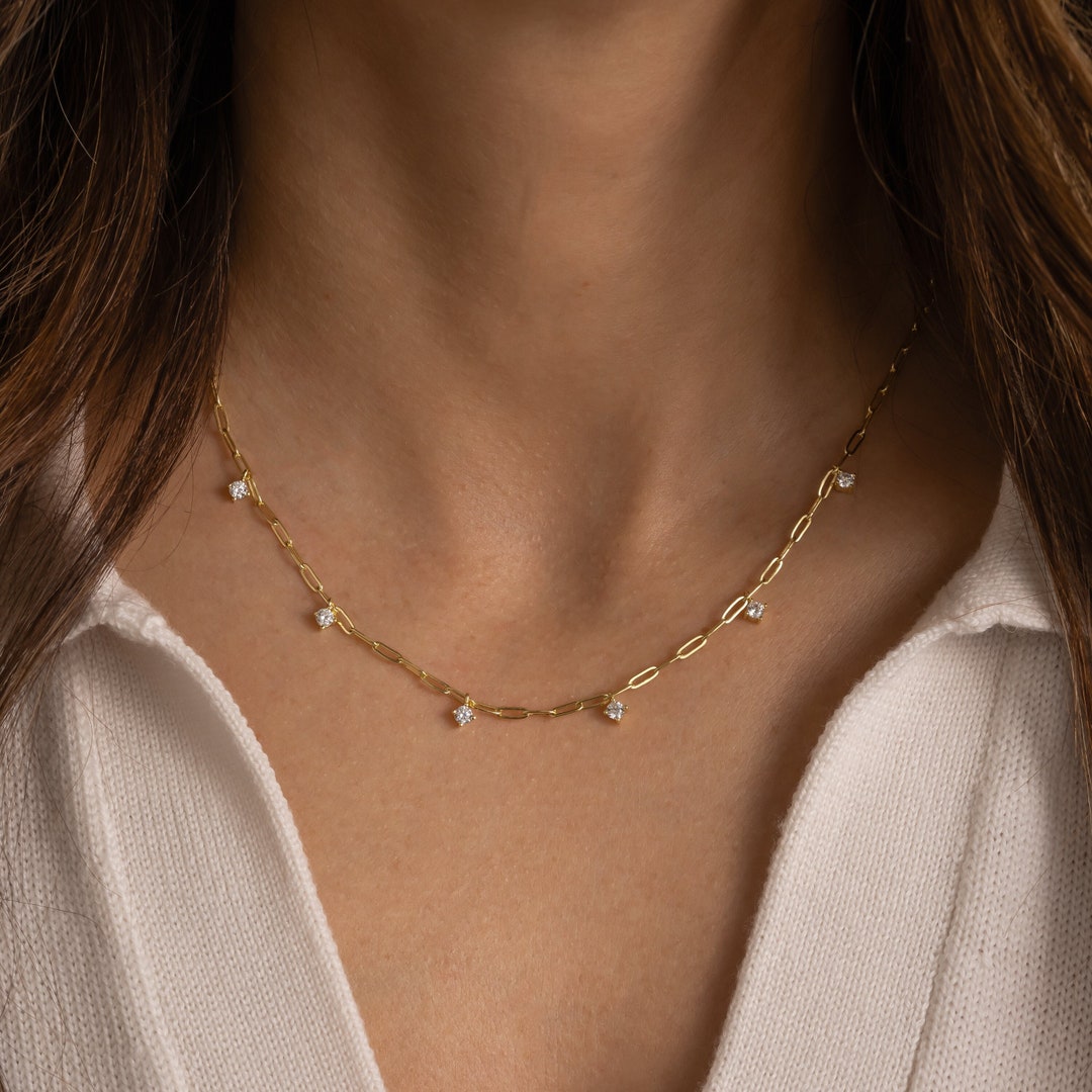 Diamond Paperclip Charm Necklace, Gold Paperclip Necklace, Minimalist ...