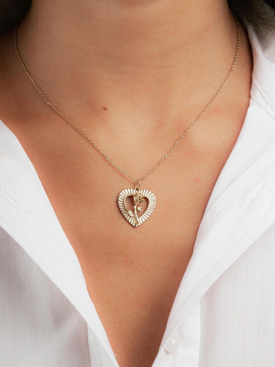 Heart Pendant Necklace by Sami Jewels, Rose Necklace, Heart Necklace ...