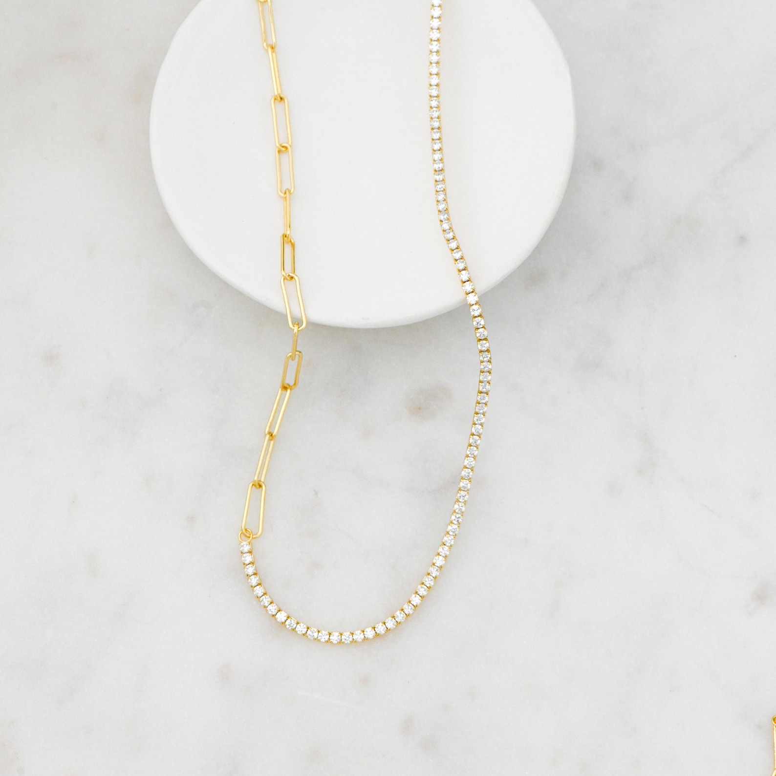 Half Tennis Half Paperclip Necklace, Paperclip Necklace, Tennis ...