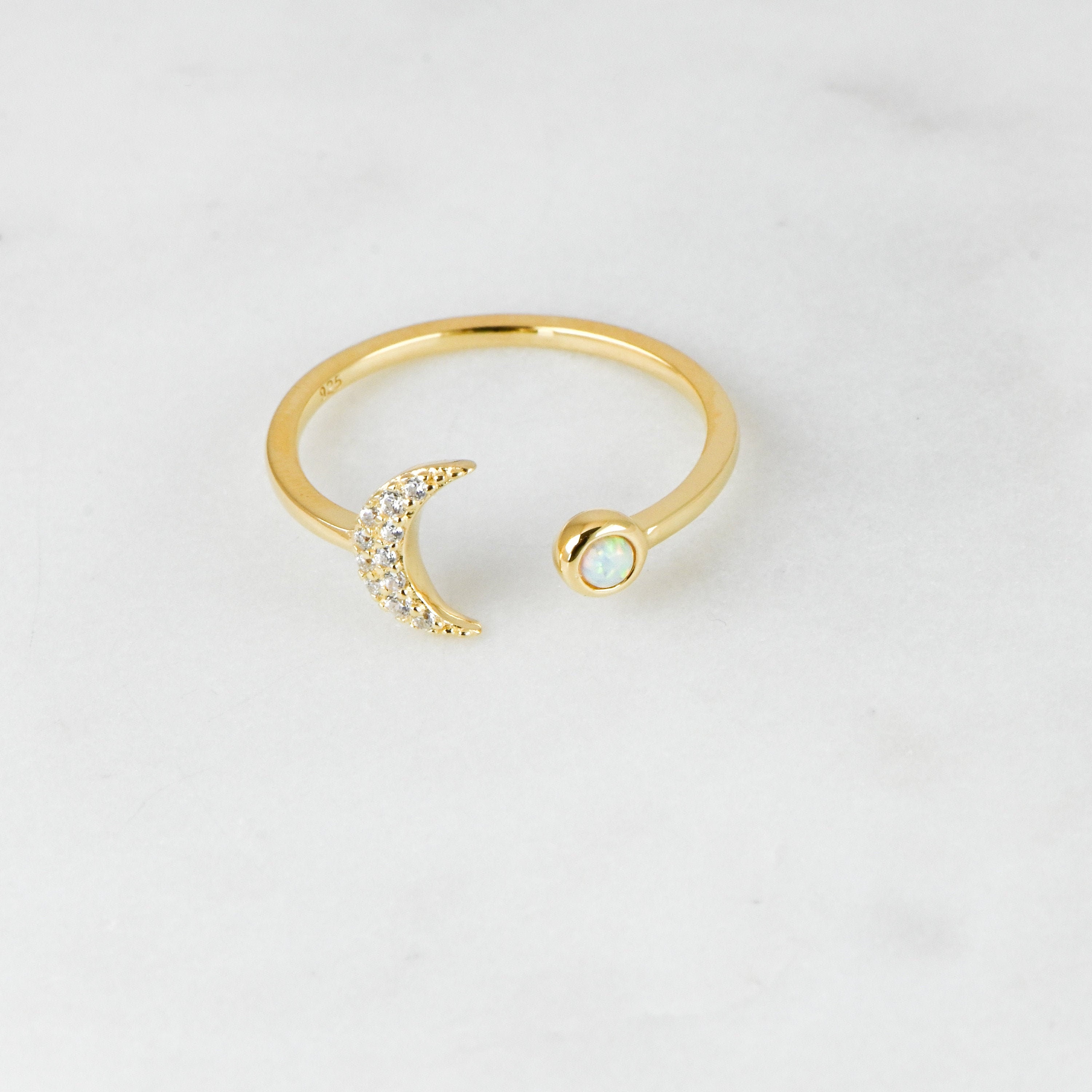 Moon Ring Crescent Moon Ring Dainty Ring Adjustable Ring | Etsy