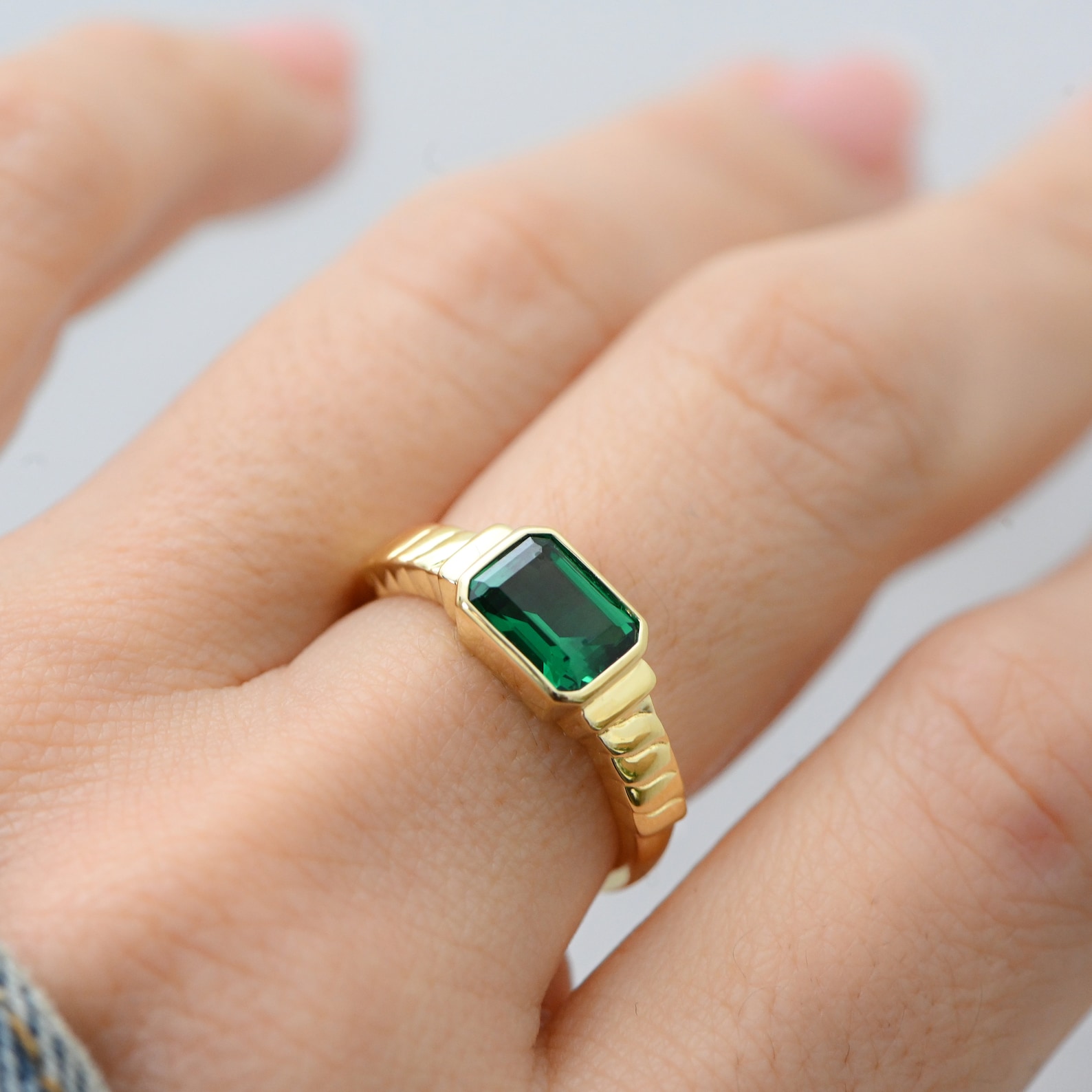 Emerald Ring Gold Emerald Statement Ring Simple Emerald - Etsy