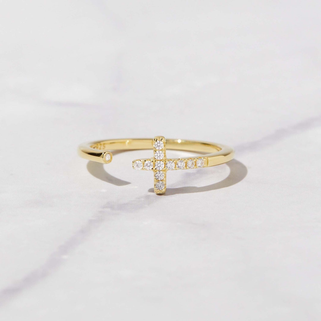 Cross Ring, Sideways Cross Ring, Dainty Cross Ring, Cross Ring With CZ ...