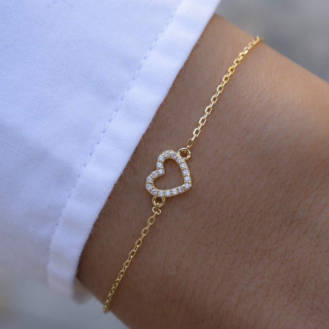 Heart Bracelet, Dainty Bracelet, Adjustable Bracelet, Minimalist ...