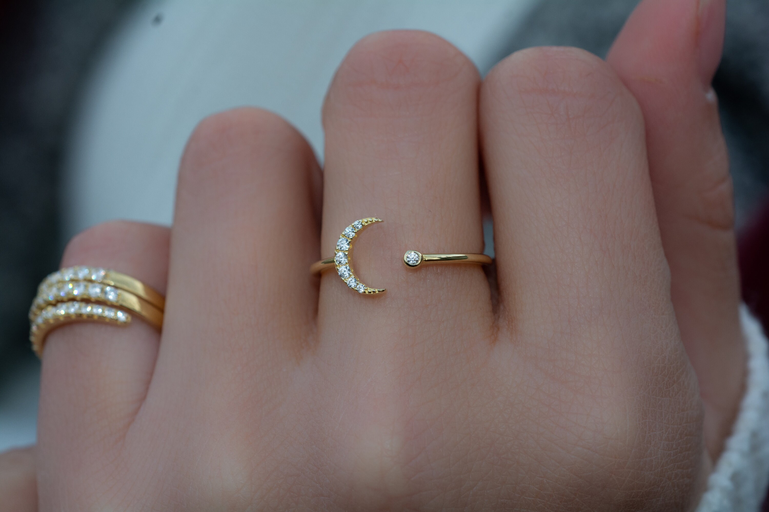 Crescent Moon Ring Dainty Moon Ring Adjustable Ring | Etsy