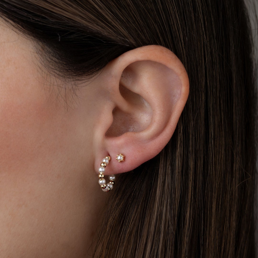 Pearl Hoop Earrings, Pearl Hoops, Pearl Earrings, Pearl Jewelry, Gold ...