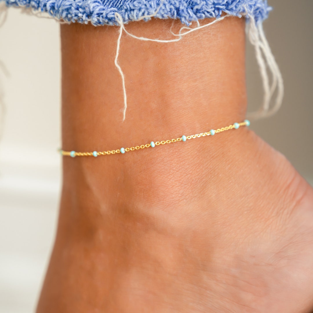 Turquoise Anklet, Turquoise Ankle Bracelet, Dainty Anklet, Turquoise ...