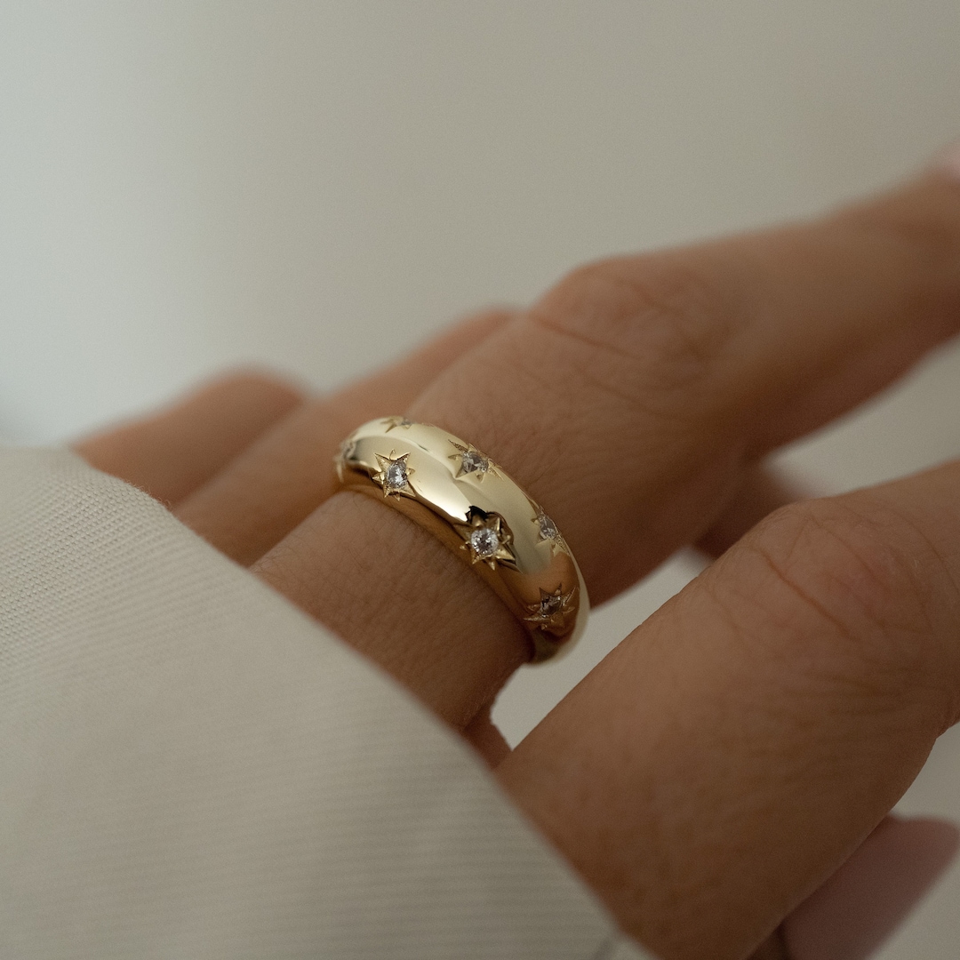 Dome Ring, Gold Dome Ring, Silver Dome Ring, Star Ring, Celestial ...
