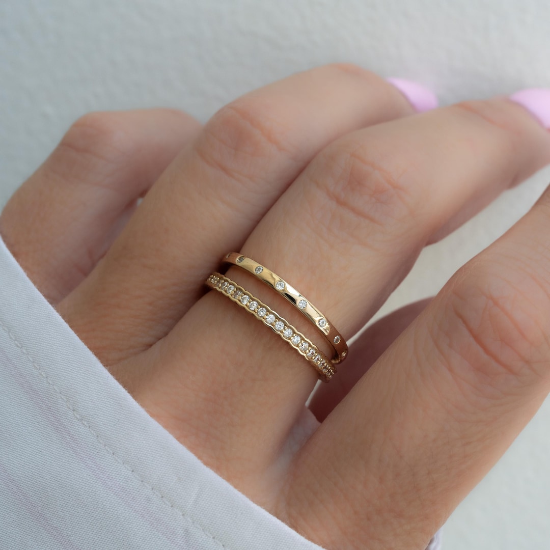 2 Rings Set, Stackable Rings, Eternity Rings, Silver Rings, Bezel Ring ...