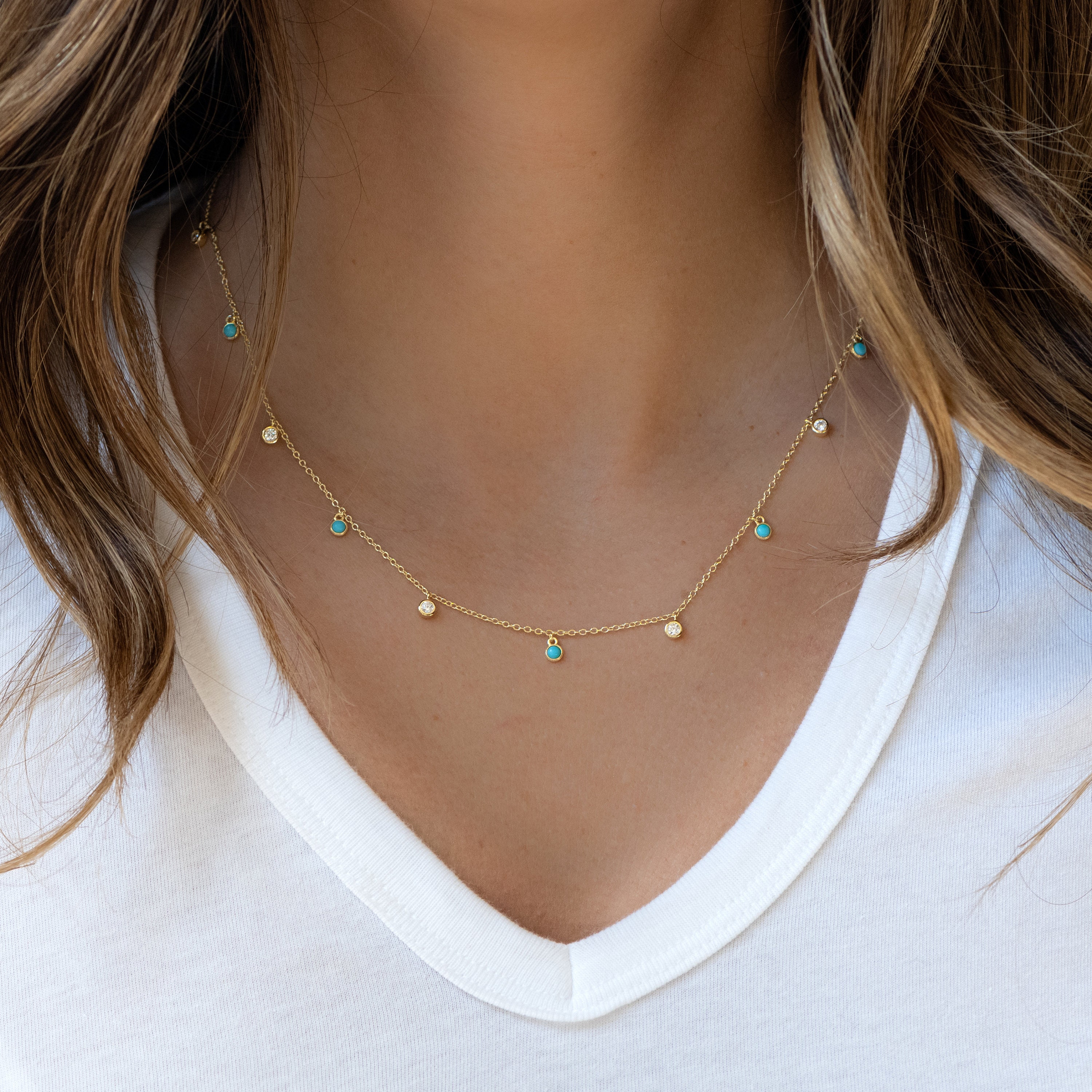 Turquoise Necklace Turquoise Charm Necklace Turquoise Jewelry Dangling ...