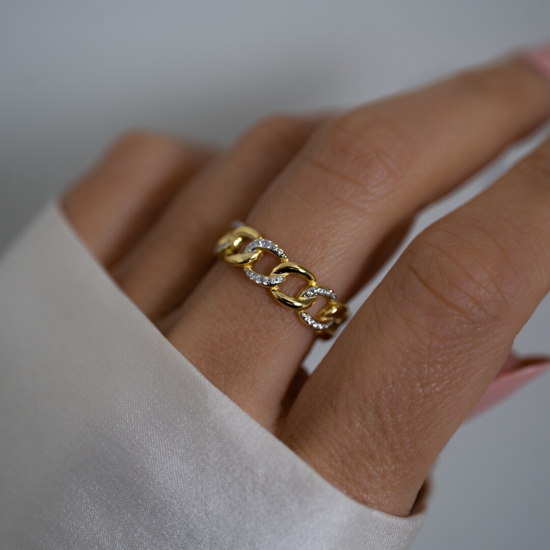 Gold Chain Ring, Two Tone Ring, Dainty Chain Ring, Minimalist Ring ...