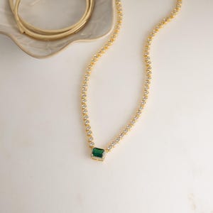 Emerald Necklace, Baguette Tennis Necklace, Diamond Necklace, Gold ...