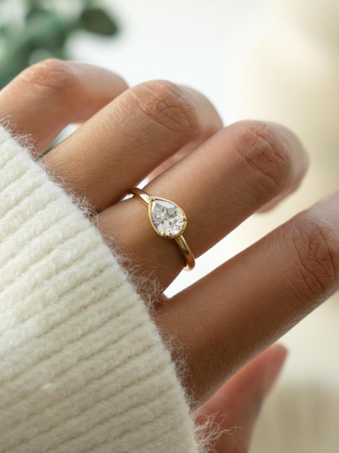 Bezel Set Pear Ring by Sami Jewels, Bezel Ring, Diamond Ring ...