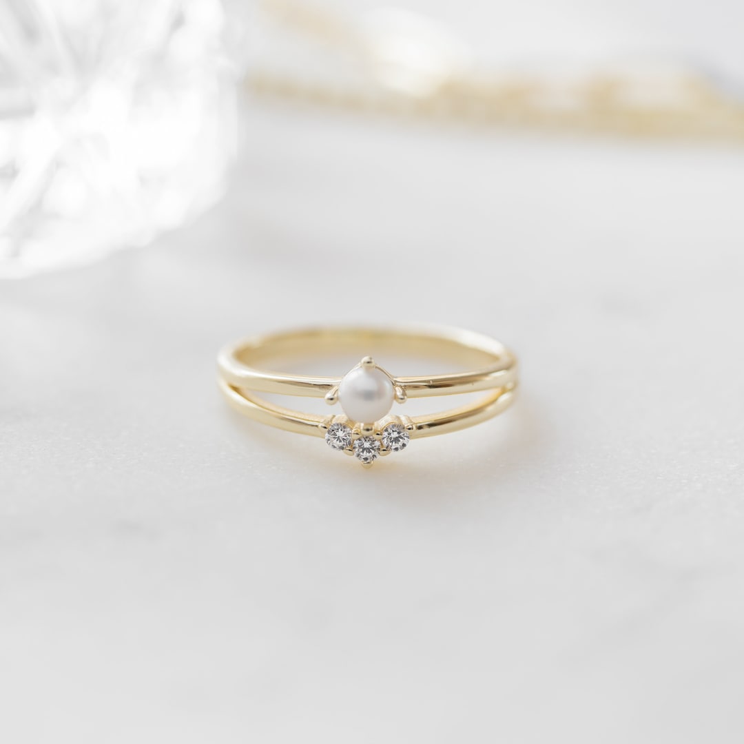 Pearl Ring Set, Dainty Pearl Ring, Gold Pearl Ring, Stacking Ring ...
