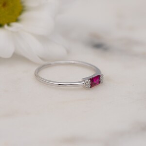 Ruby Dainty Baguette Stacking Ring, Gold Minimalist Ring, Simple Ruby ...