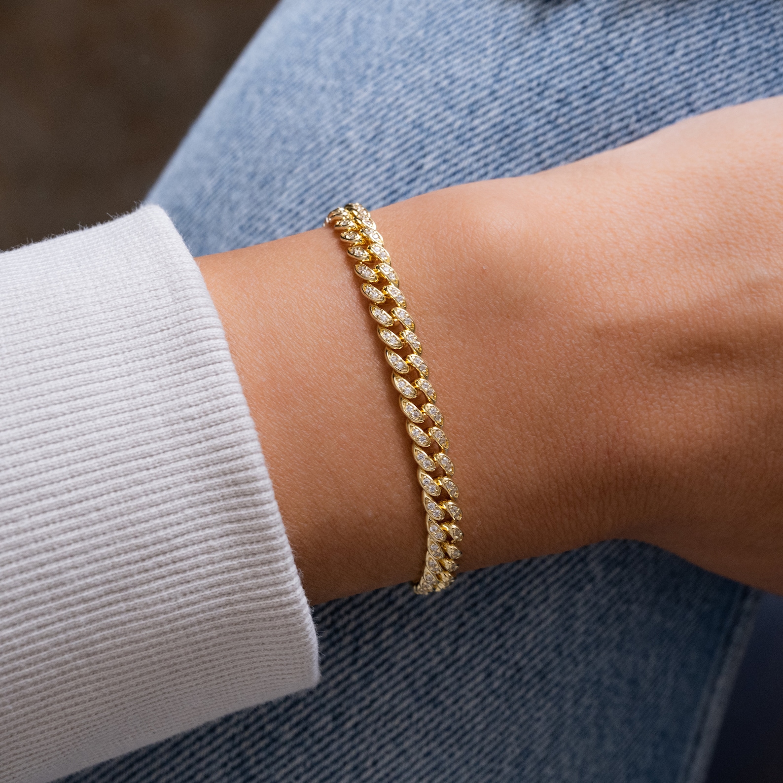 Cuban Link Bracelet Chain Bracelet Pave Cuban Link Curb - Etsy