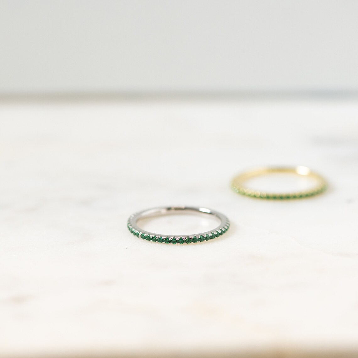 Dainty Emerald Stacking Eternity Ring Gold Minimalist Ring - Etsy