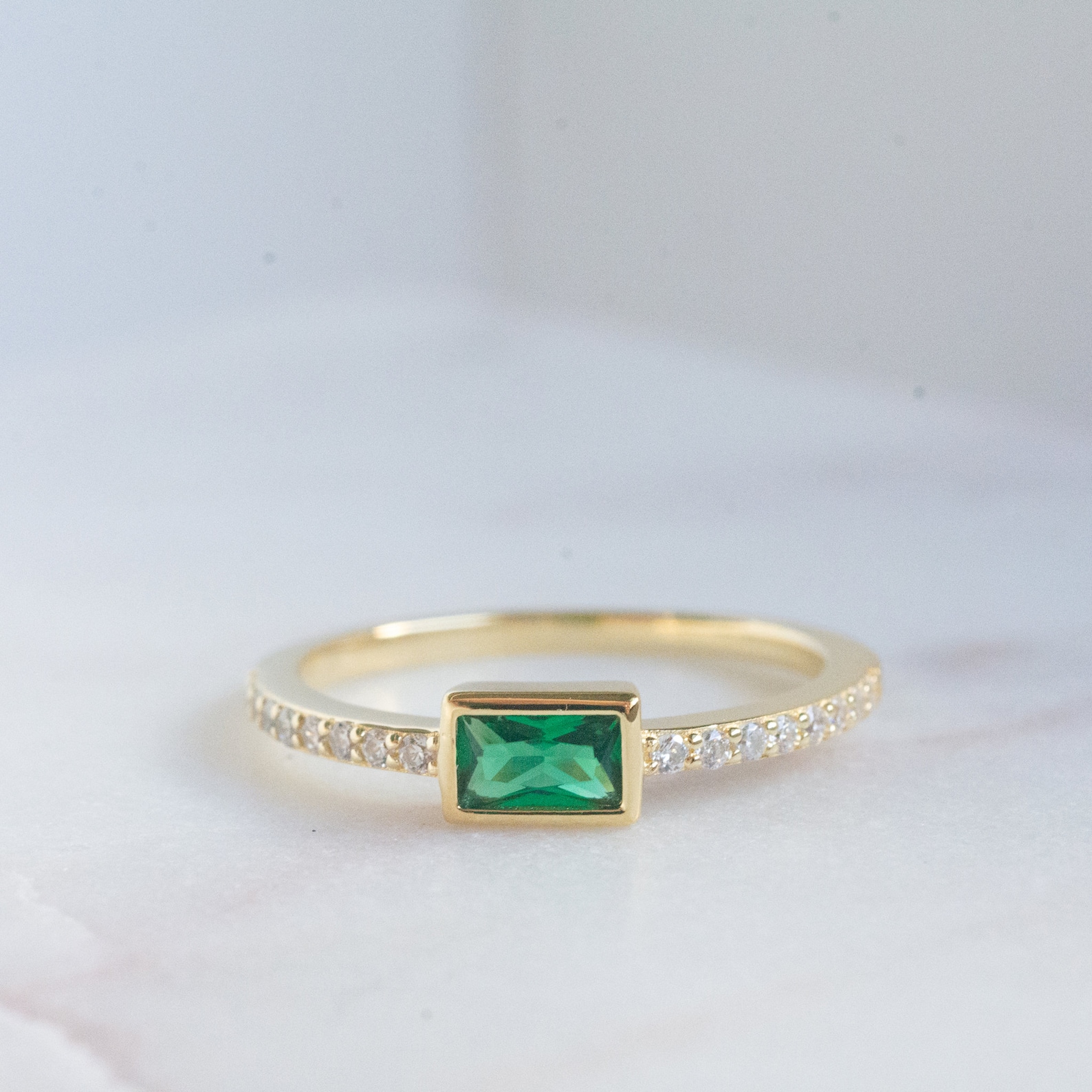 Dainty Simple Emerald Stacking Ring Baguette Ring Gold - Etsy