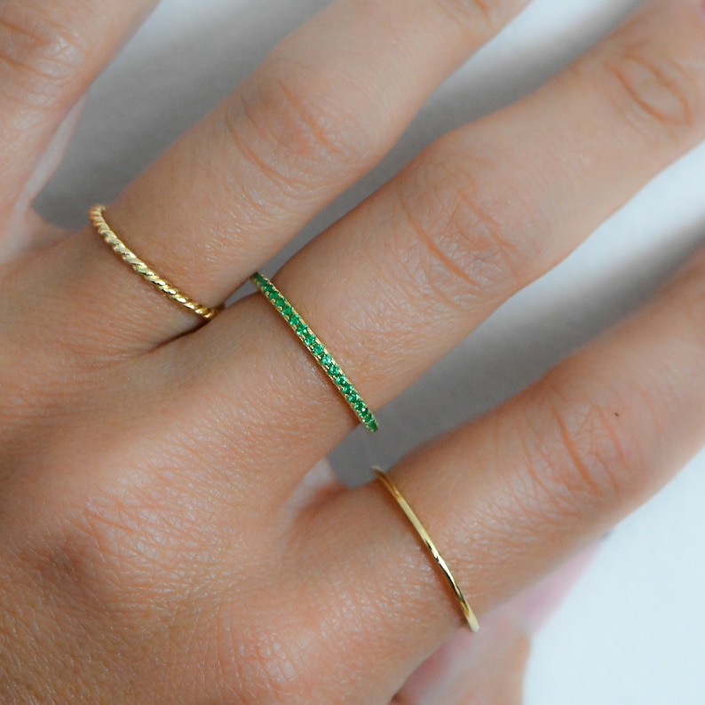Dainty Emerald Stacking Eternity Ring Gold Minimalist Ring - Etsy