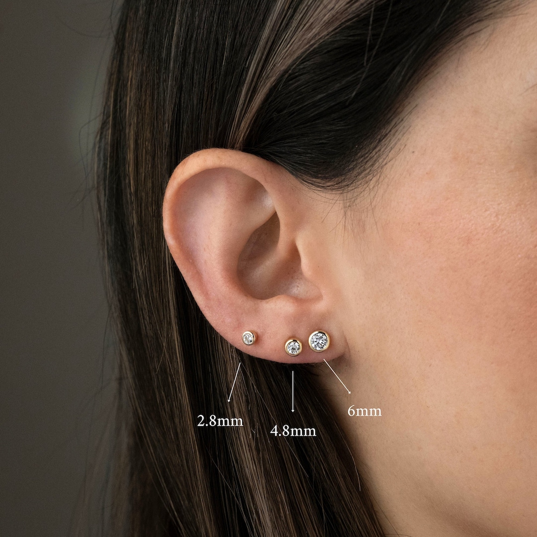 Bezel Earring Studs, Hypoallergenic Earring Studs, Tiny Stud Earrings ...
