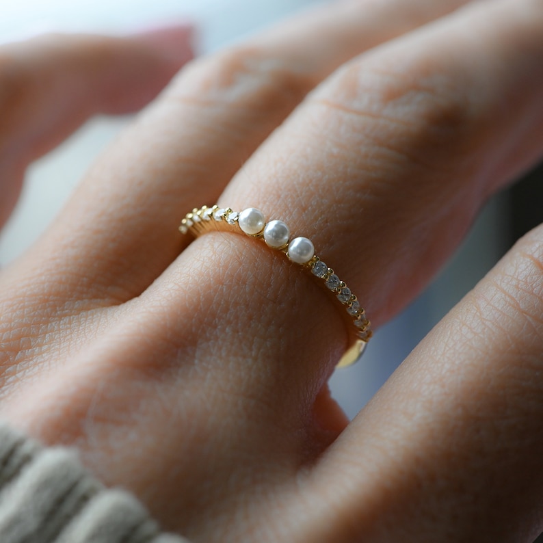 Pearl Ring Dainty Pearl Ring Gold Pearl Ring Stacking Ring - Etsy