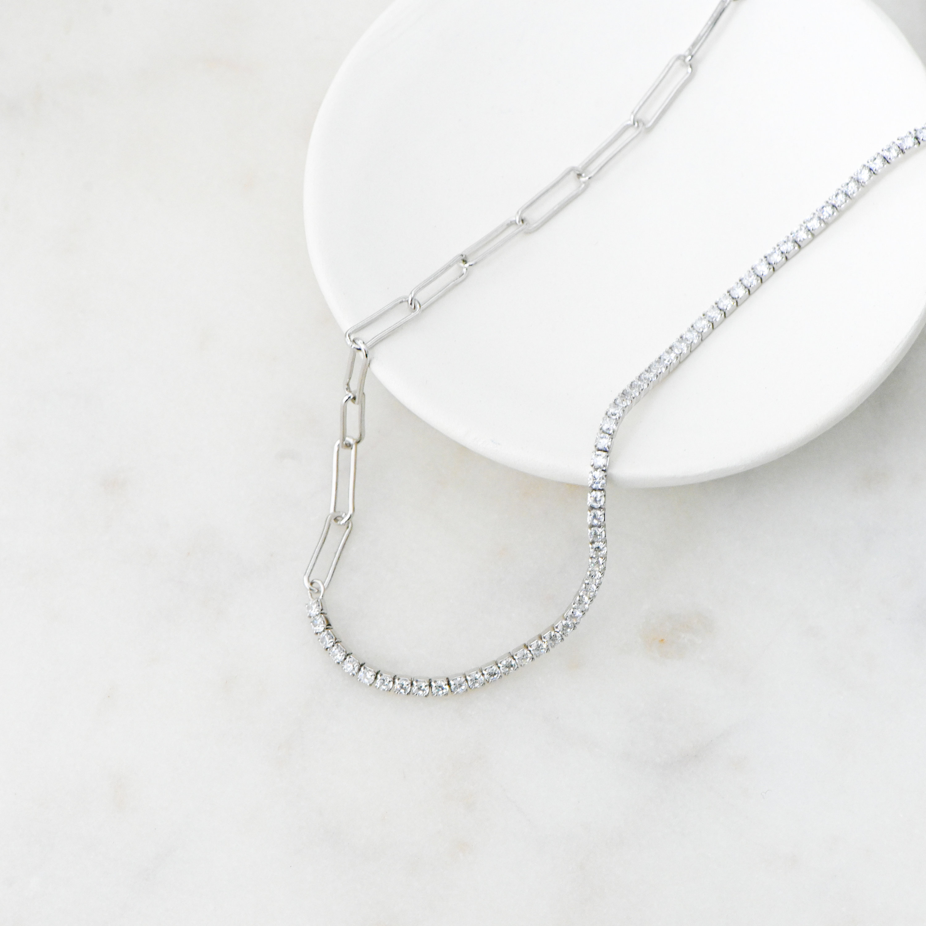 Half Tennis Half Paperclip Necklace, Paperclip Necklace, Tennis ...