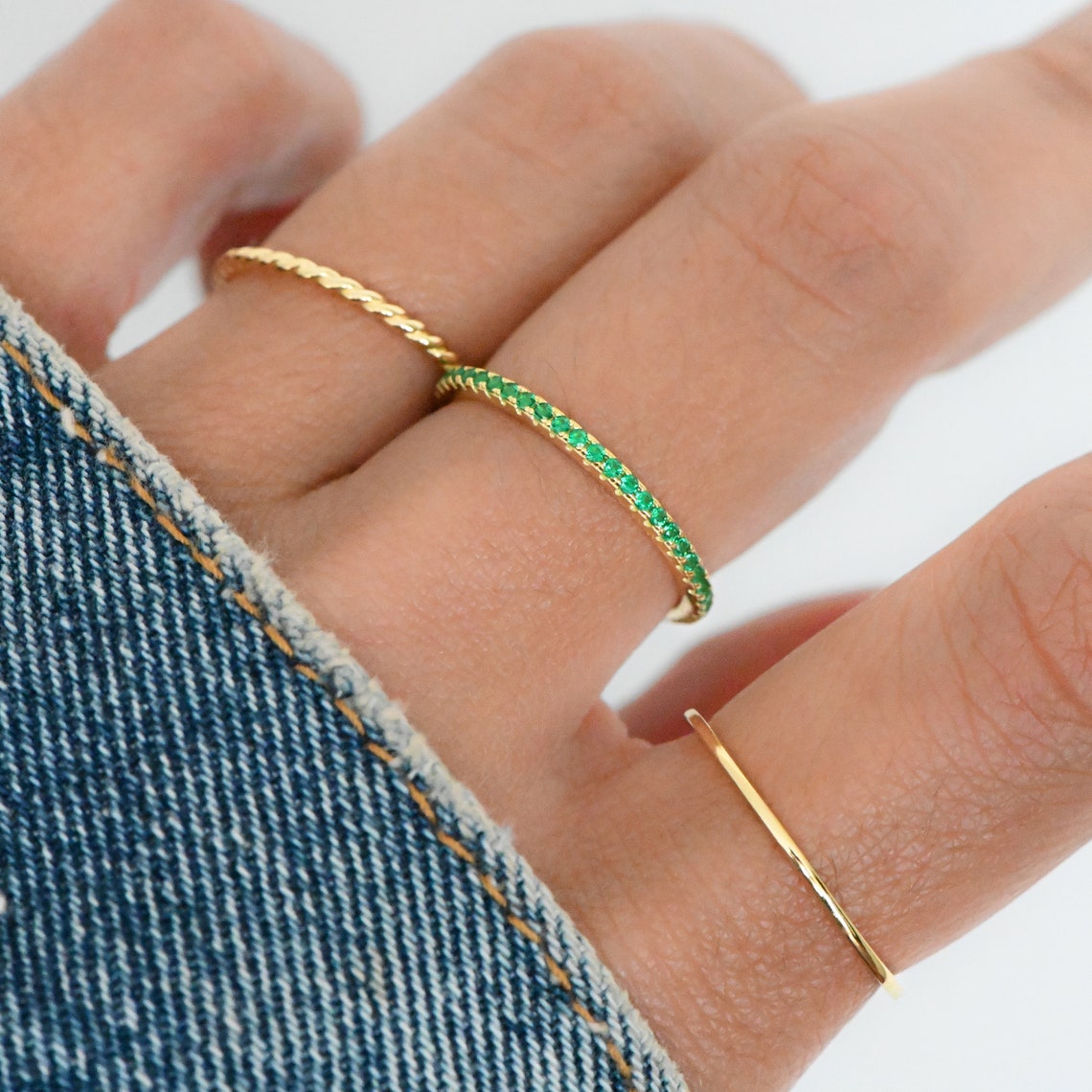 Dainty Emerald Stacking Eternity Ring Gold Minimalist Ring - Etsy