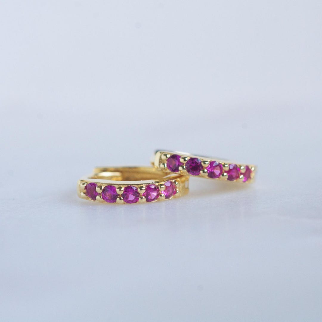 Ruby Gemstone, Hoop Earrings, Birthstone Jewelry, Mini Hoop, Ruby ...