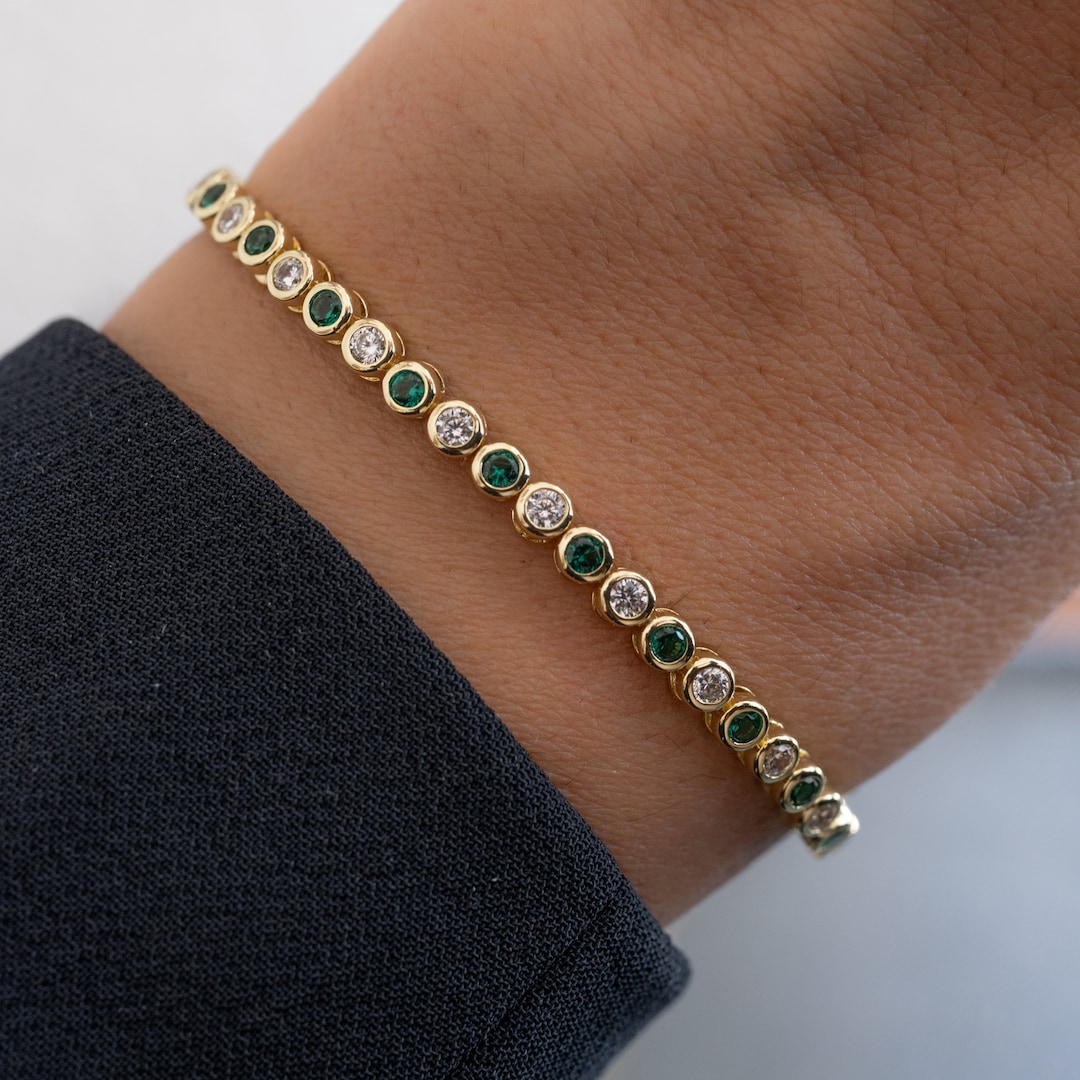 Emerald Tennis Bracelet, Gold Bracelet, Diamond Bracelet Wedding ...