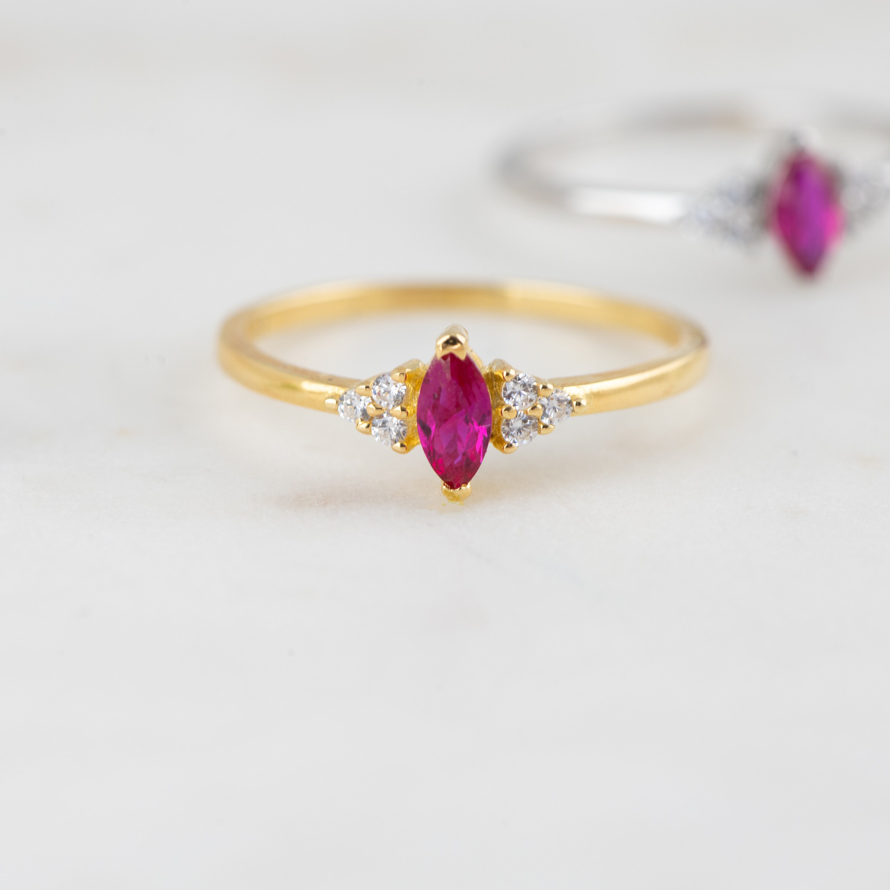 Marquise Ruby Ring, Ruby Ring, July Birthstone, Dainty Ring, Sterling ...