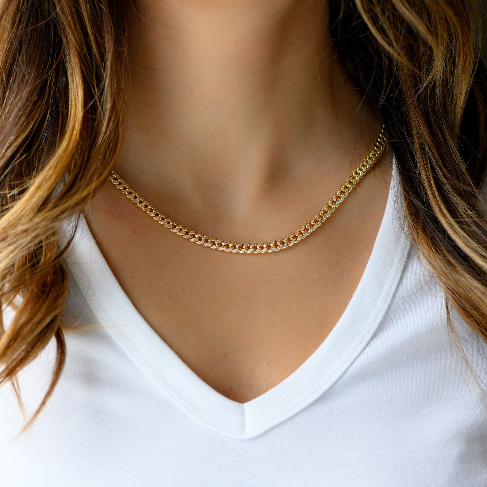 Pave Chain Necklace, Cuban Link Necklace, Pave Cuban Link, Curb Chain ...