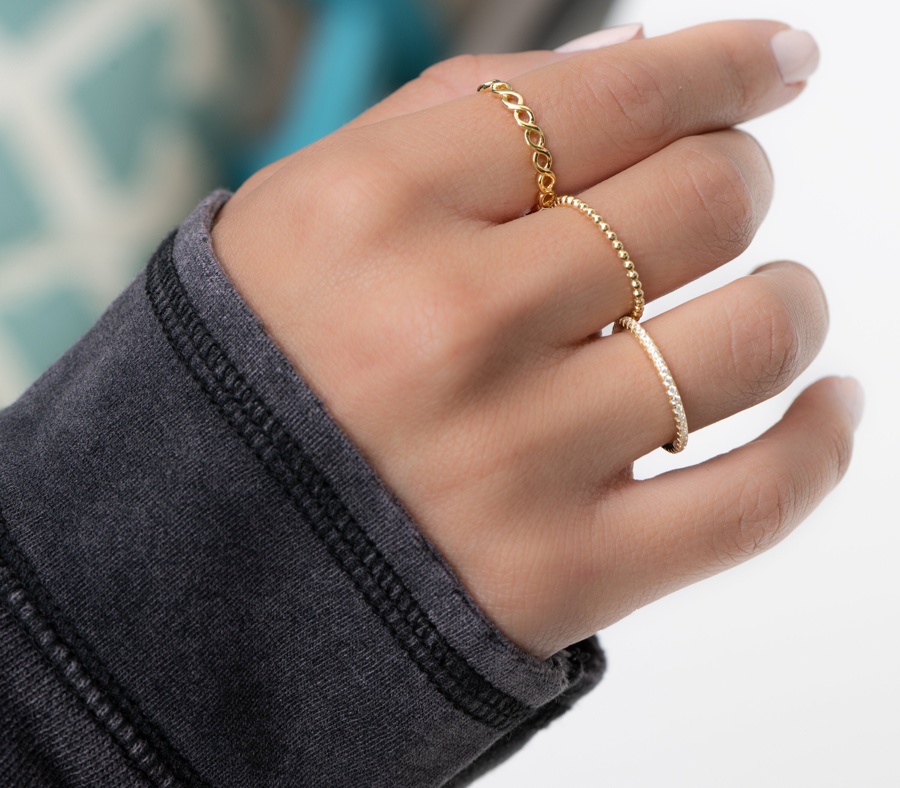 Dainty Ring Beaded Ring Stacking Rings Gold Minimalist | Etsy