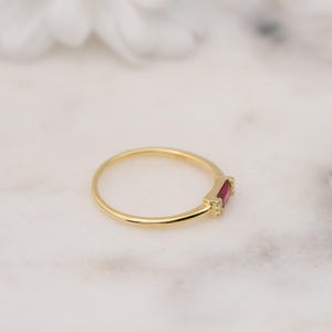 Ruby Dainty Baguette Stacking Ring, Gold Minimalist Ring, Simple Ruby ...
