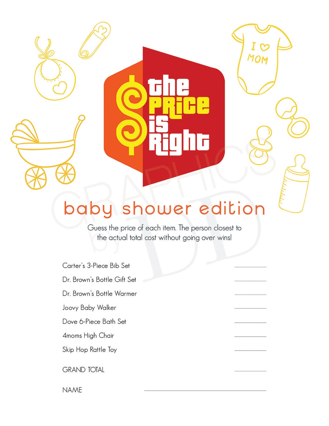 Price is Right Baby Shower Game, Baby Shower Game, Baby Shower ...