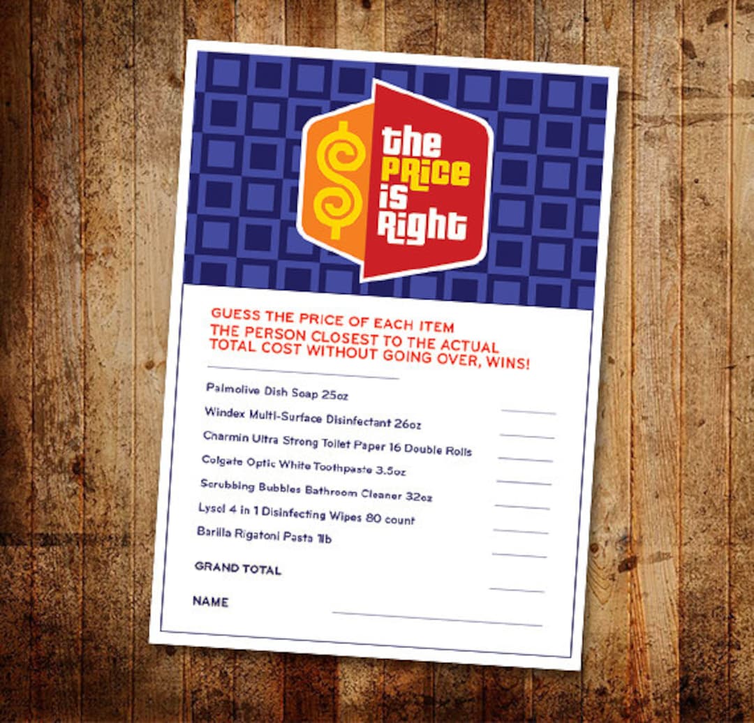 Price is Right Printable Game - Etsy
