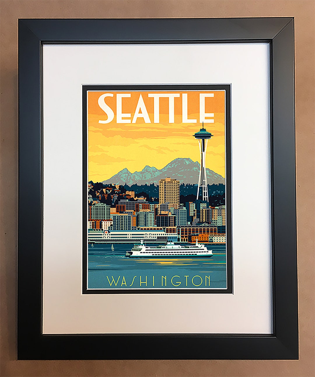 Seattle Travel Poster Professionally Framed, Matted 8x10. - Etsy