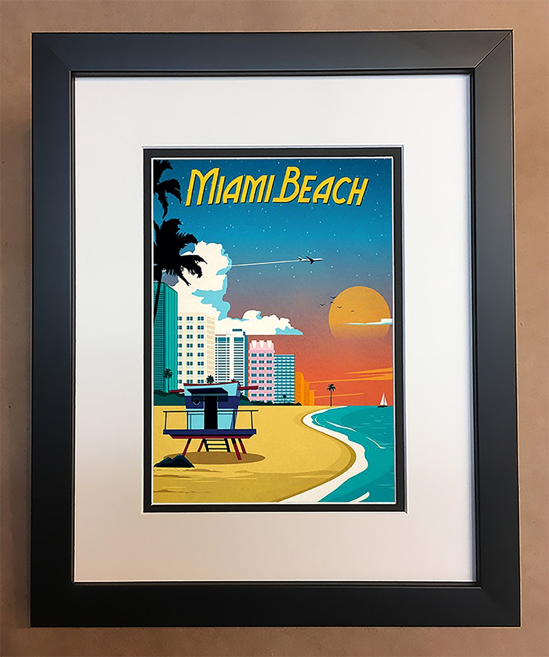 Miami Beach Travel Poster Professionally Framed, Matted 8x10. - Etsy