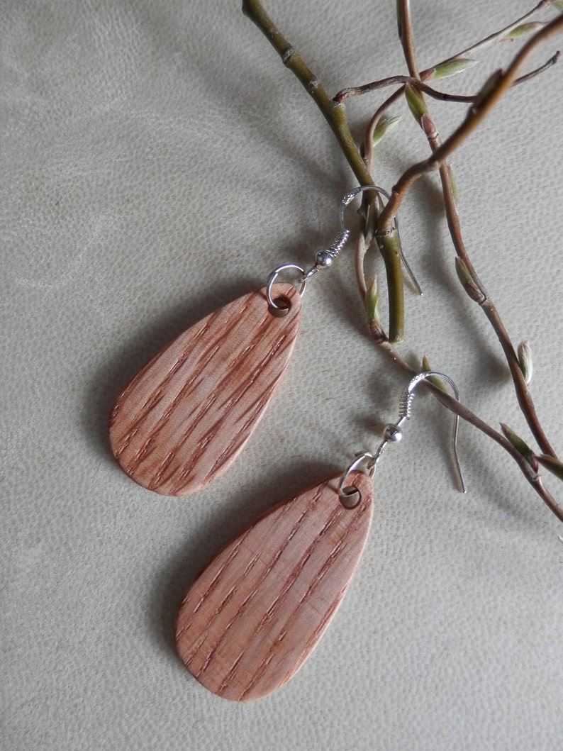 Wooden Earrings. Wood Earrings Hand Crafted From Red Oak Wood. - Etsy