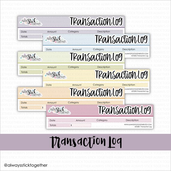 TRANSACTION LOG Stickers perfect for your Planner Journal or | Etsy
