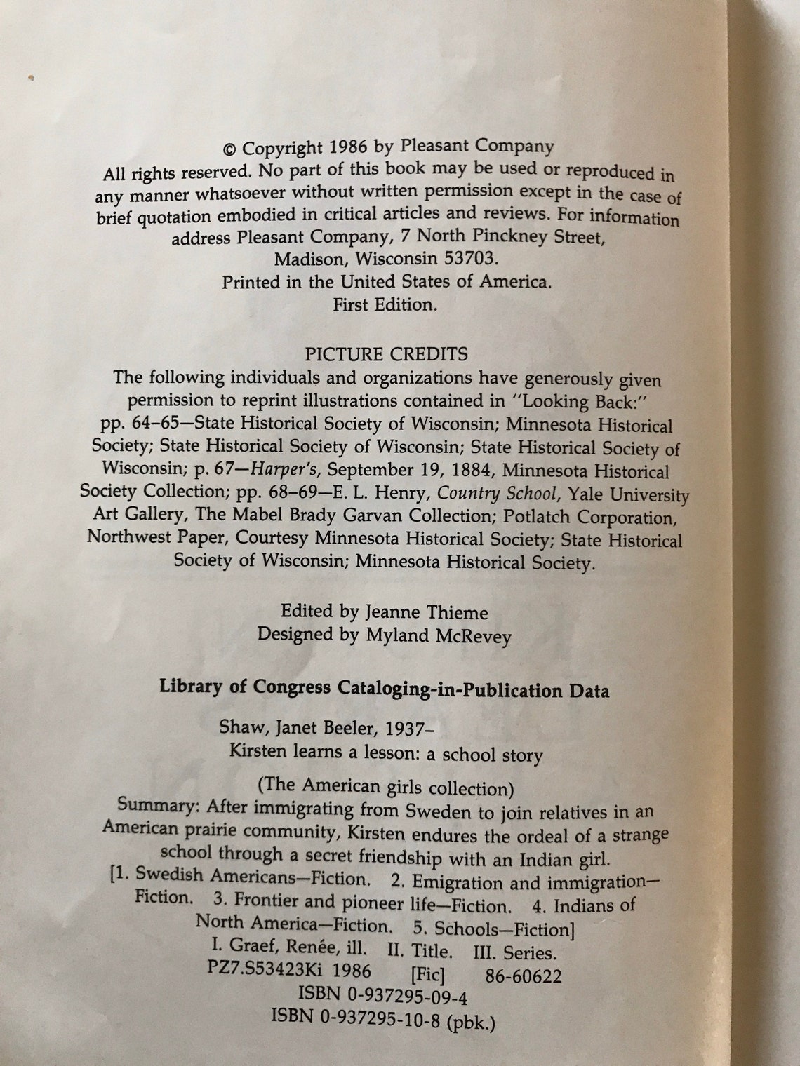 American Girls Kirsten Learns a Lesson Hardback Library - Etsy