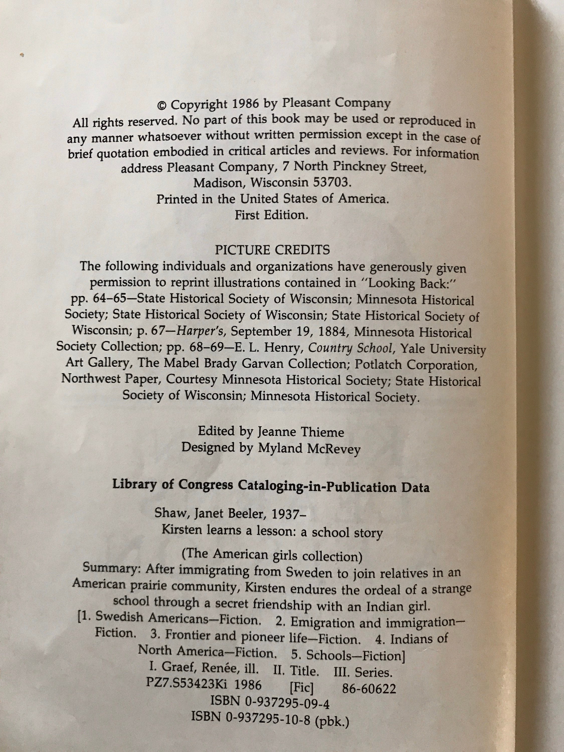 American Girls Kirsten Learns a Lesson Hardback Library - Etsy